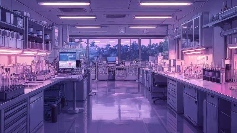 Modern Laboratory Interior at Twilight with Purple Lighting Stock ...