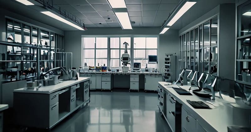 Modern Laboratory Interior with Windows and Workstations Stock Footage ...