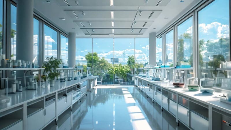 Modern Laboratory with Large Windows and City View Stock Video - Video ...