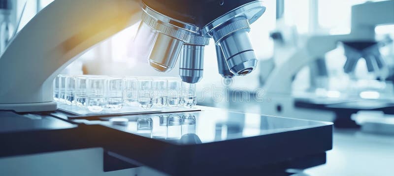 Modern Laboratory Microscope Close-Up on Scientific Research Equipment ...