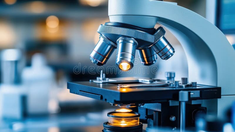 Modern Laboratory Microscope Closeup Stock Illustration - Illustration ...