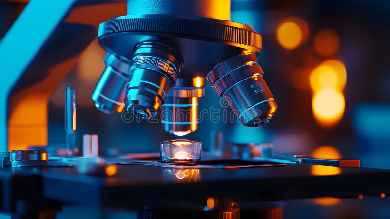 Modern Laboratory Microscope Focused on a Glass Slide with Vibrant ...