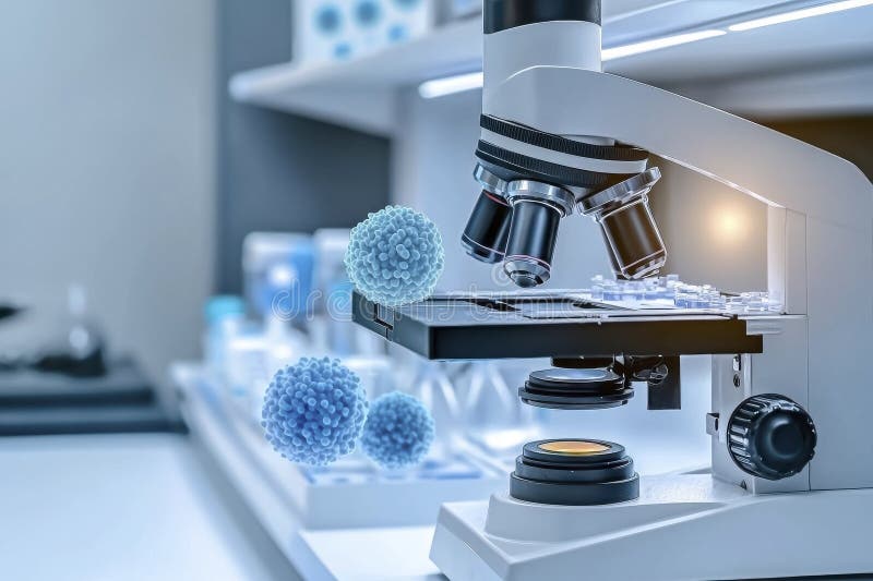 Modern Laboratory Microscope Focusing on Bacteria and Viruses in a Scientific Research ...