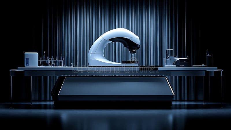 Modern Laboratory Microscope on Glass Table with Equipment Stock Image ...