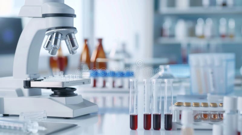 Modern Laboratory with Microscope and Test Tubes in Scientific Research ...