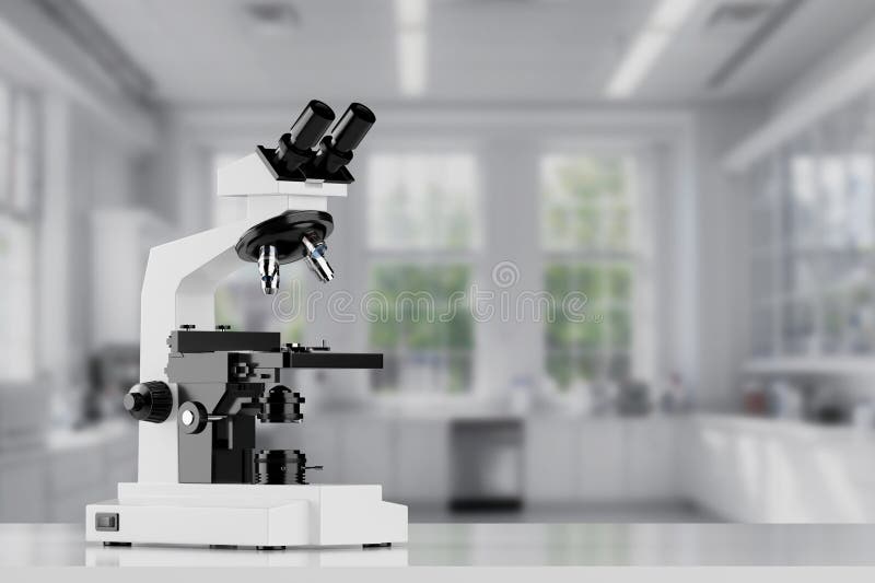 Modern Laboratory Microscope on a White Laboratory Desk. 3d Rendering ...
