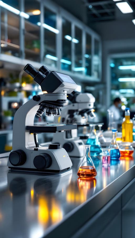 Modern Laboratory Microscopes and Chemical Equipment: Scientific ...