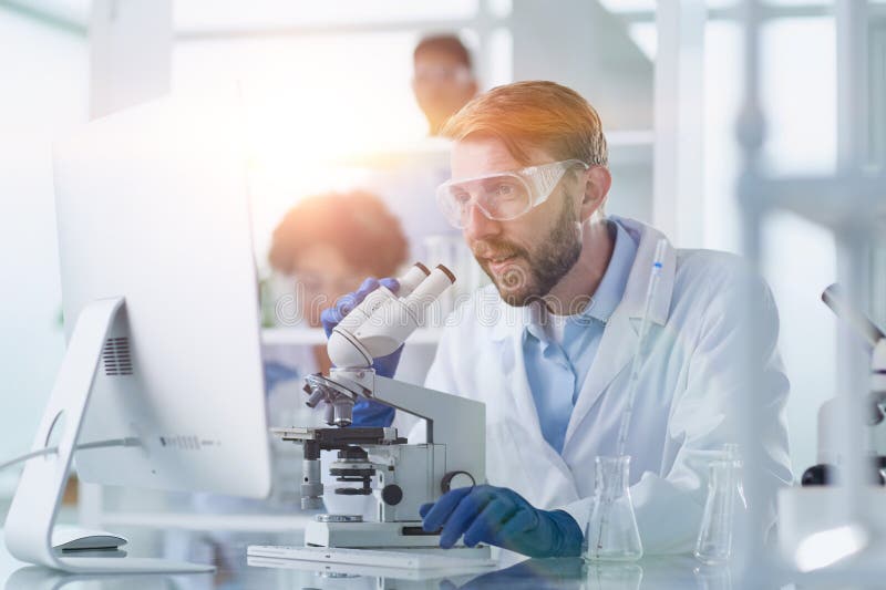 In a Modern Laboratory Research Scientist Conducts Experiments Stock ...