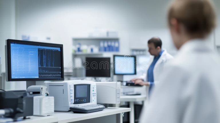 Modern Laboratory Research with Scientists Analyzing Data on Computers ...