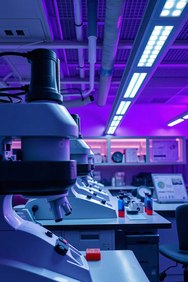 A Modern Laboratory with a Row of Advanced Microscopes in the ...