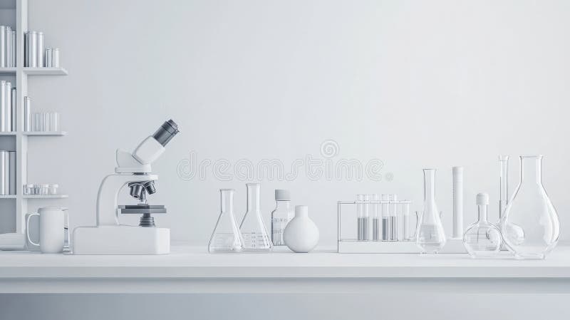 Modern Laboratory Scene Featuring Microscope and Various Glassware ...