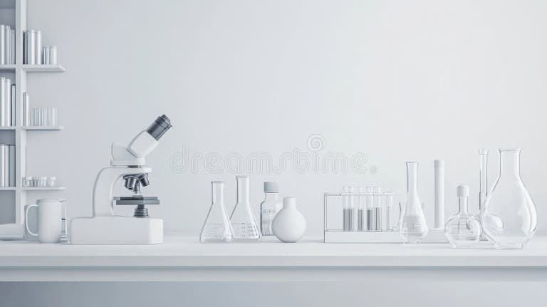 Modern Laboratory Scene Featuring Microscope and Various Glassware ...