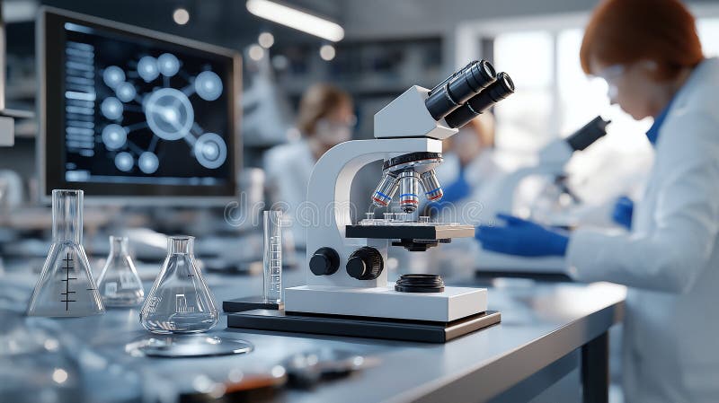 Modern Laboratory Scene Featuring Microscope and Various Science ...