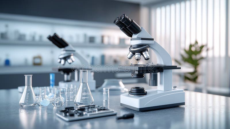 Modern Laboratory Scene Featuring Microscopes and Various Science ...
