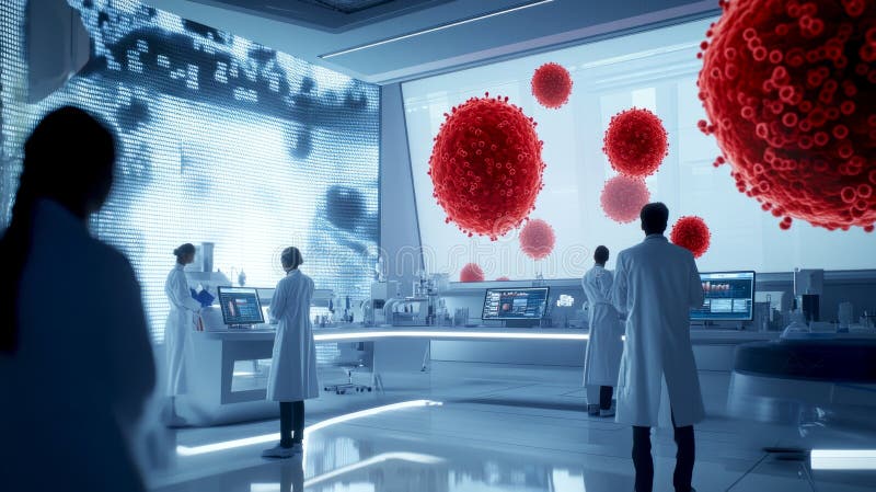 A Modern Laboratory Scene with Scientists in White Coats Analyzing Red ...