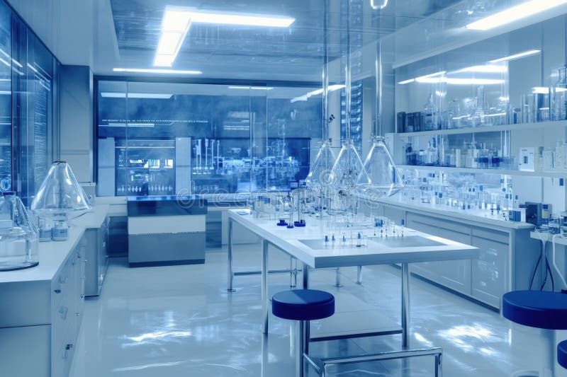 Modern Laboratory Setting Equipped with Glassware and Advanced ...