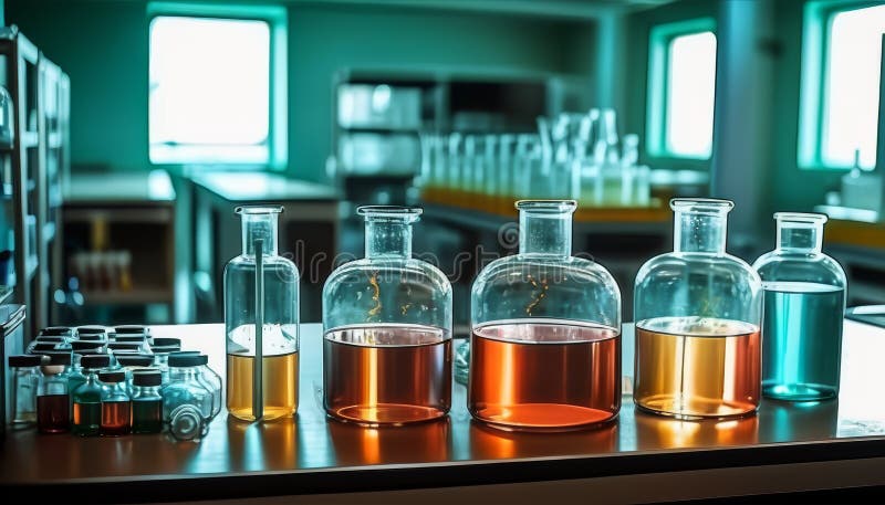 Laboratory with Various Chemical Solutions Stock Image - Image of ...