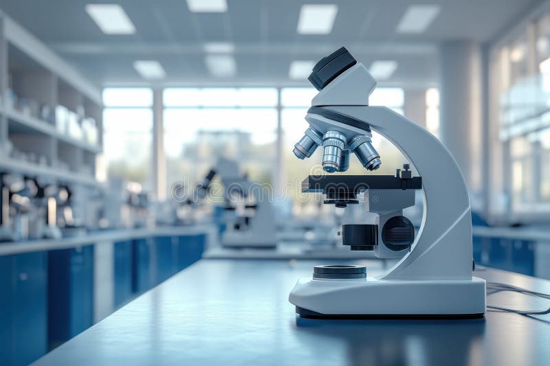 Modern Laboratory Setting Featuring a Microscope during Daylight Hours ...