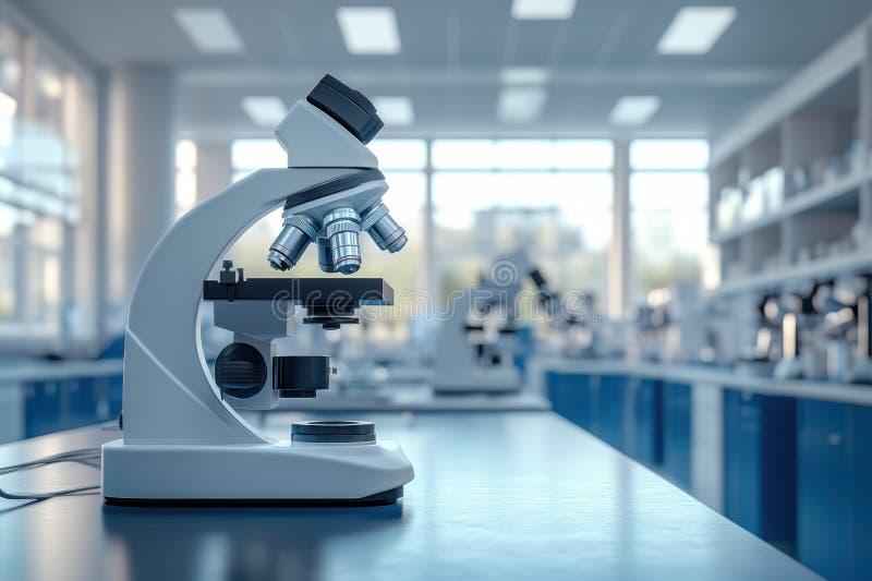 Modern Laboratory Setting Featuring a Microscope during Daylight Hours ...