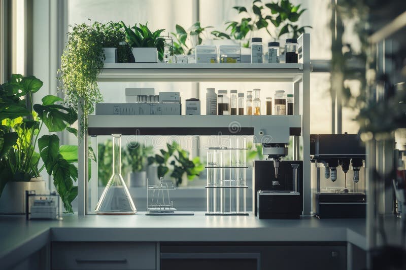Modern Laboratory Setting with Plants and Scientific Equipment during ...