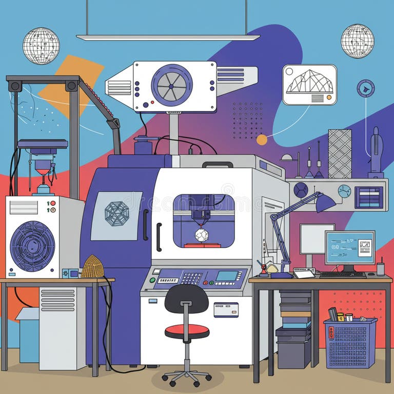 Modern Laboratory Setup Featuring a Large 3D Printer at Its Center ...