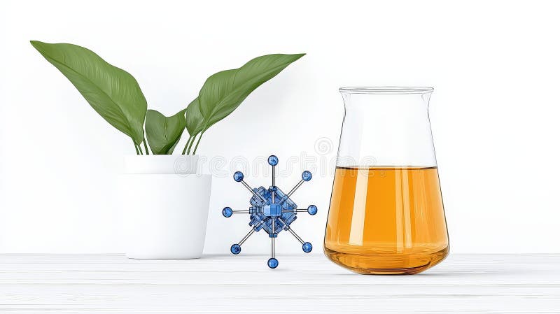 Modern Laboratory Setup with Glass Flask, Chemical Solution, Plant, and ...