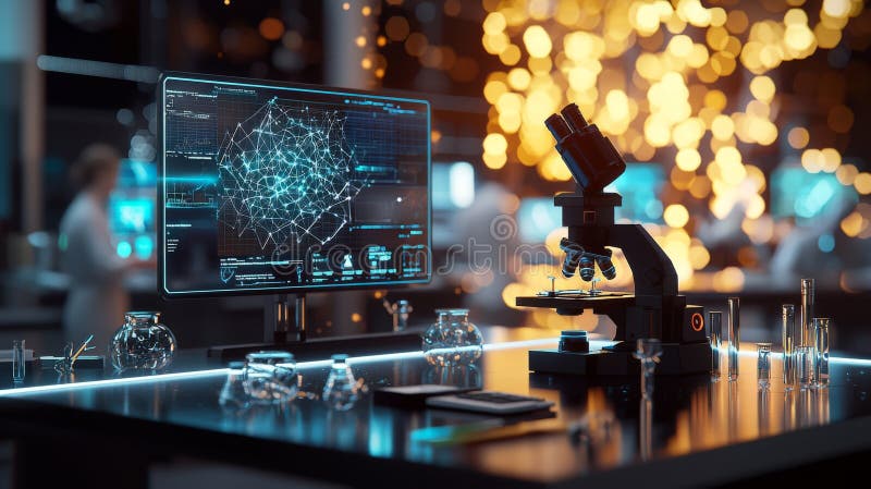 A Modern Laboratory Setup with a Microscope and Digital Data Analysis Stock Image - Image of ...