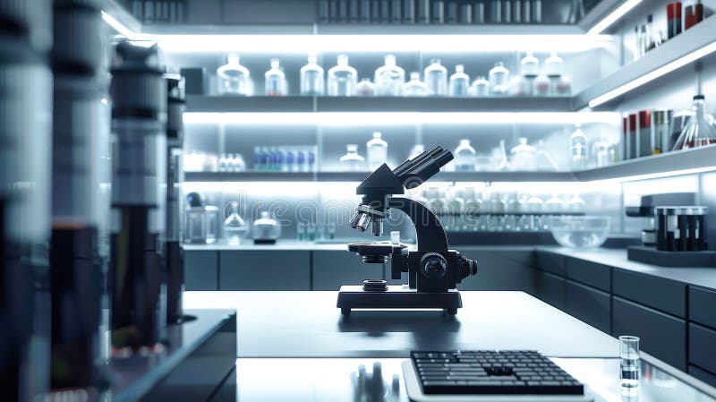 A Modern Laboratory Showcases a Black Microscope at the Center ...