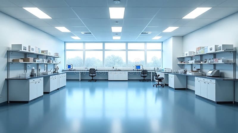 Modern Laboratory, Sleek Design, Blue-gray Floor Stock Illustration ...