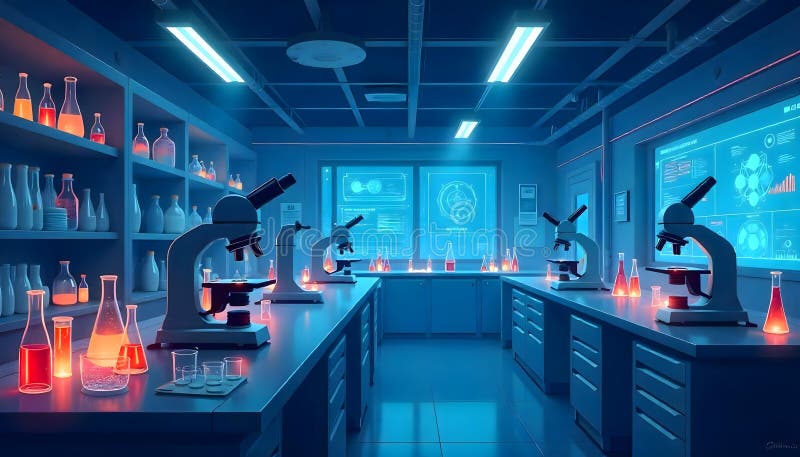 Modern Laboratory with Sleek Design Features Multiple Microscopes on ...