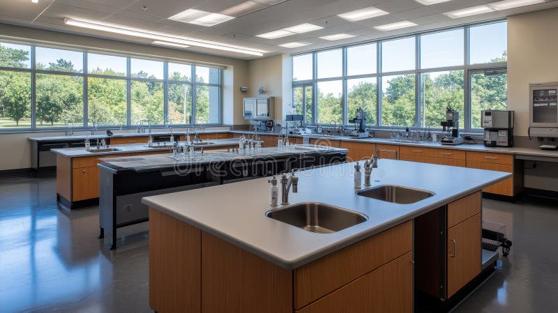 Modern Laboratory Space with Multiple Workstations and Large Windows ...