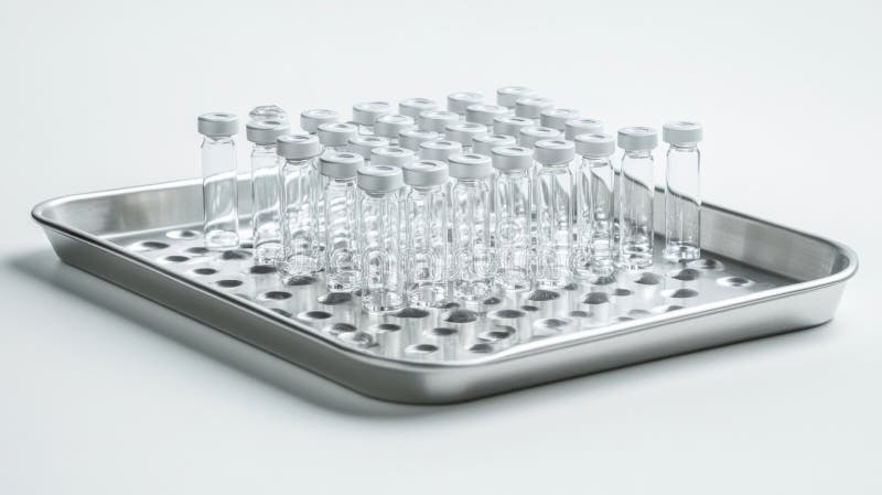 A Modern Laboratory with Test Tubes Lined Up on a Metallic Tray. these ...