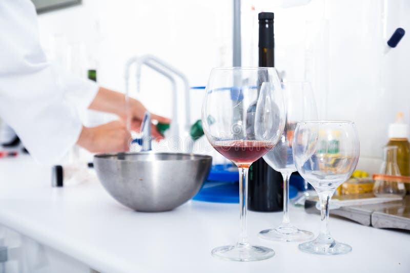 Modern Laboratory of Winery. Checking Acidity of Wine and Organoleptic ...