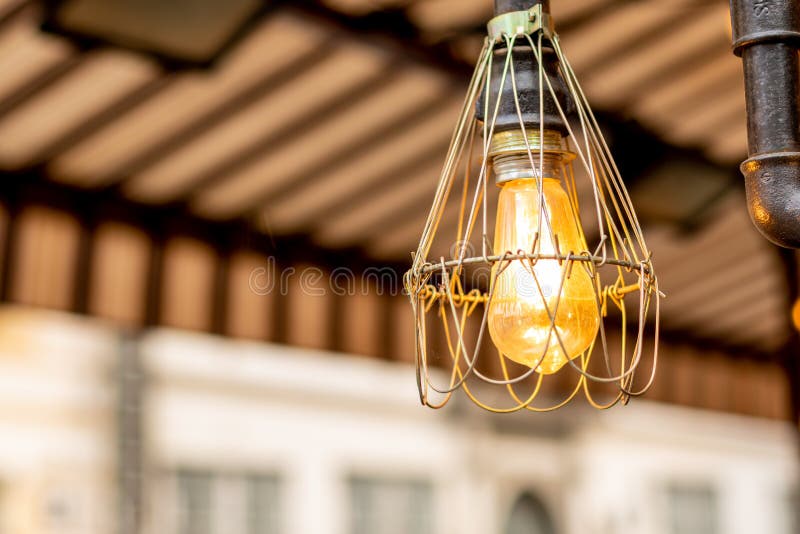 Modern Lamp from Metal with Edison Bulb Stock Image - Image of festival ...