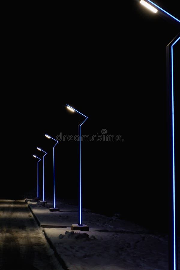 Modern Lamppost with Blue Illumination. Street Light. a Modern Looking ...