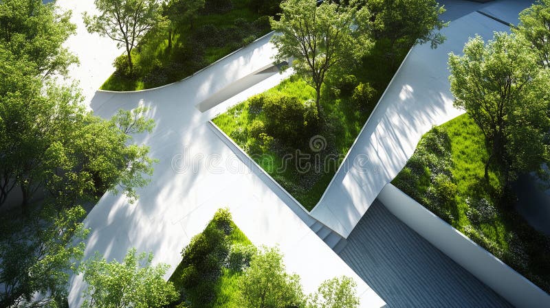 Modern Landscape Design Featuring Geometric Walkways and Lush Greenery ...