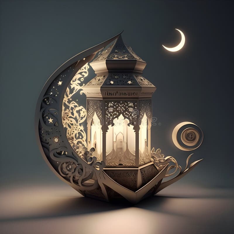 A Modern Lantern with Crescent Moon beside Him Stock Illustration ...