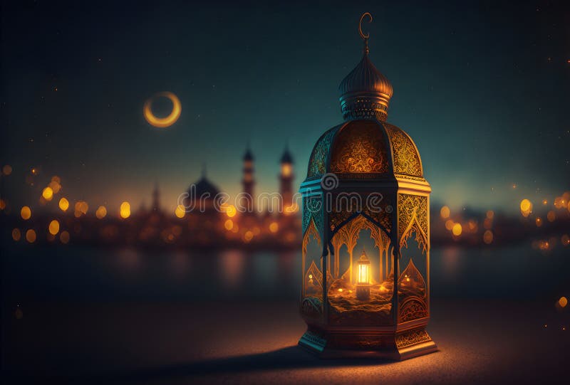 Modern Lantern Lighting at Ramadan Scene Stock Illustration ...