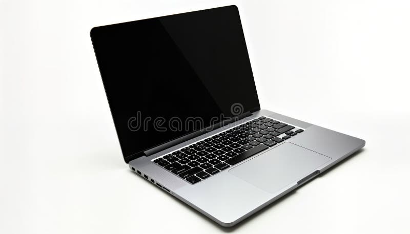 Modern Laptop with Blank Screen. Gray Metallic Chassis. Device Sits on ...
