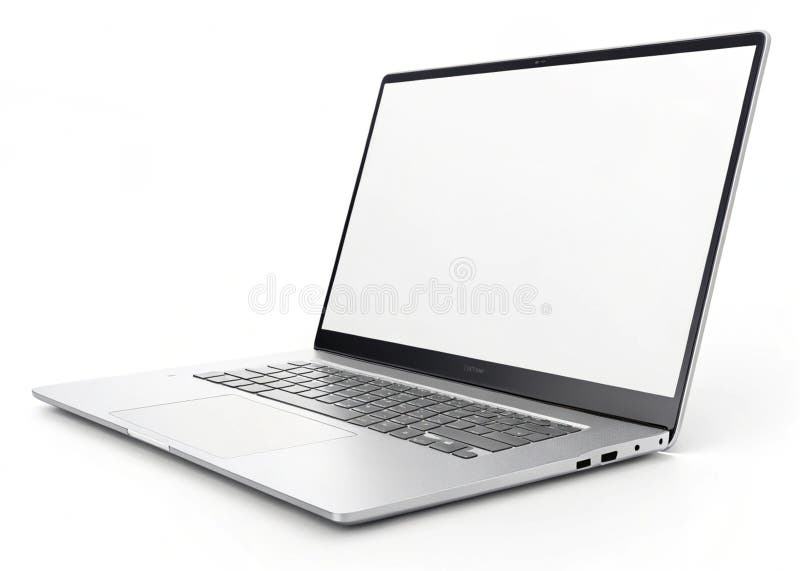 Modern Laptop with Blank White Screen Isolated on White Background ...