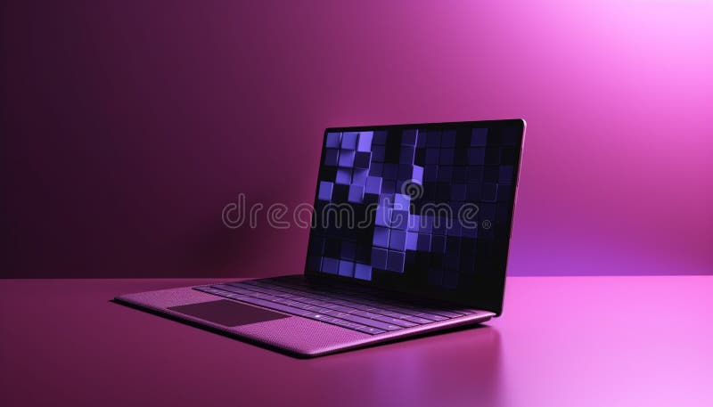 Modern Laptop on a Blue Backdrop, Glowing with Futuristic Technology ...