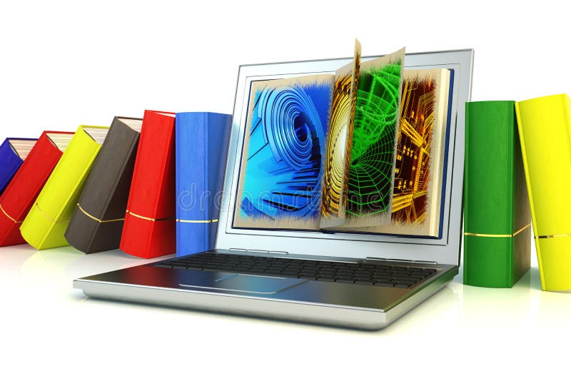 Digital Library And Online Education Concept - Laptop Computer With ...