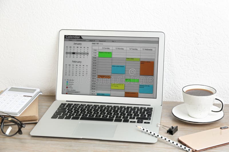 Modern Laptop with Calendar App Stock Photo - Image of desk, business ...