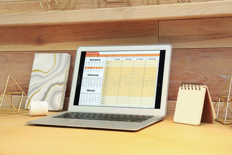 Modern Laptop with Calendar on Screen Stock Photo - Image of modern ...