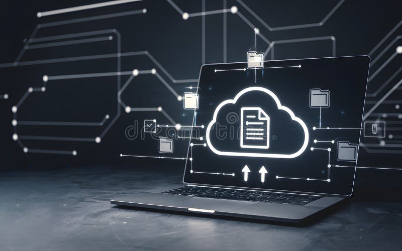 Modern Laptop Cloud Computing Digital File Storage Network Technology ...
