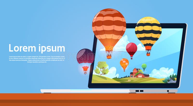 Modern Laptop Computer with Colorful Air Balloons Flying in Sky Image ...