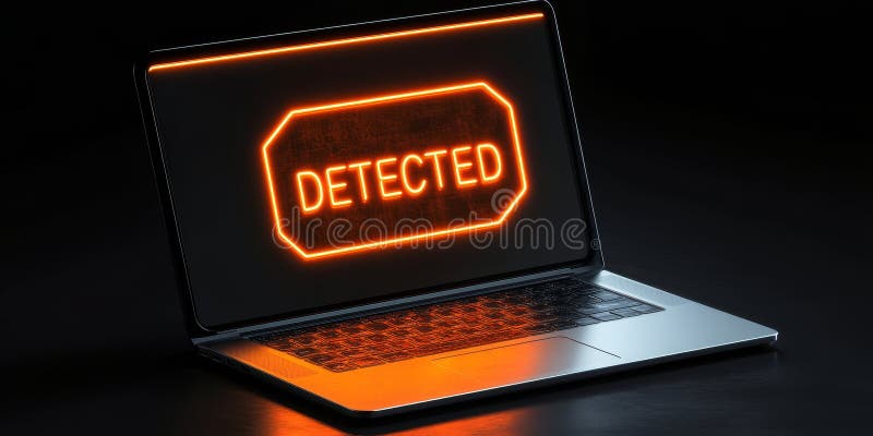 Modern Laptop Computer Displaying Glowing Neon Detected Text on Screen ...