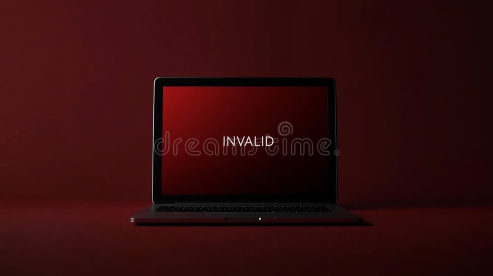 Modern Laptop Computer Displaying Invalid Message on Screen, Isolated ...