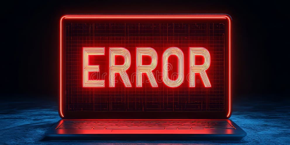 Modern Laptop Computer with Glowing Neon Error Message on the Screen ...