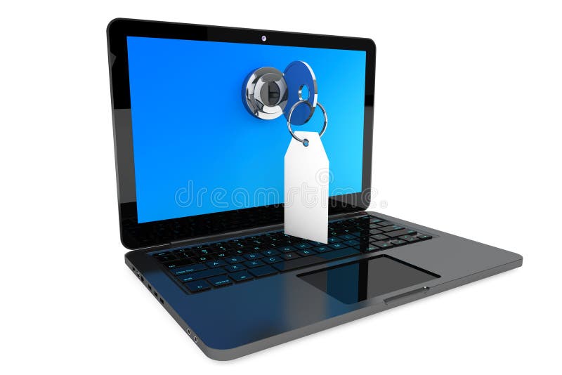 Laptop 3D with Lock and Key. Computer Security Stock Illustration ...